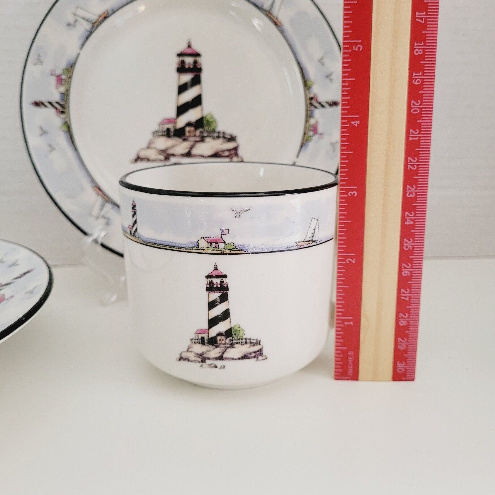 3 Pc Totally Today Coastal Lighthouse Dinnerware Set Bowl Salad/bread Plate Cup - Etsy