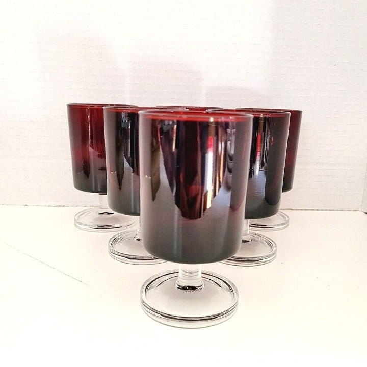 Set 6 Luminarc Arcoroc France Cavalier Ruby Red Glass Goblets Sherbet