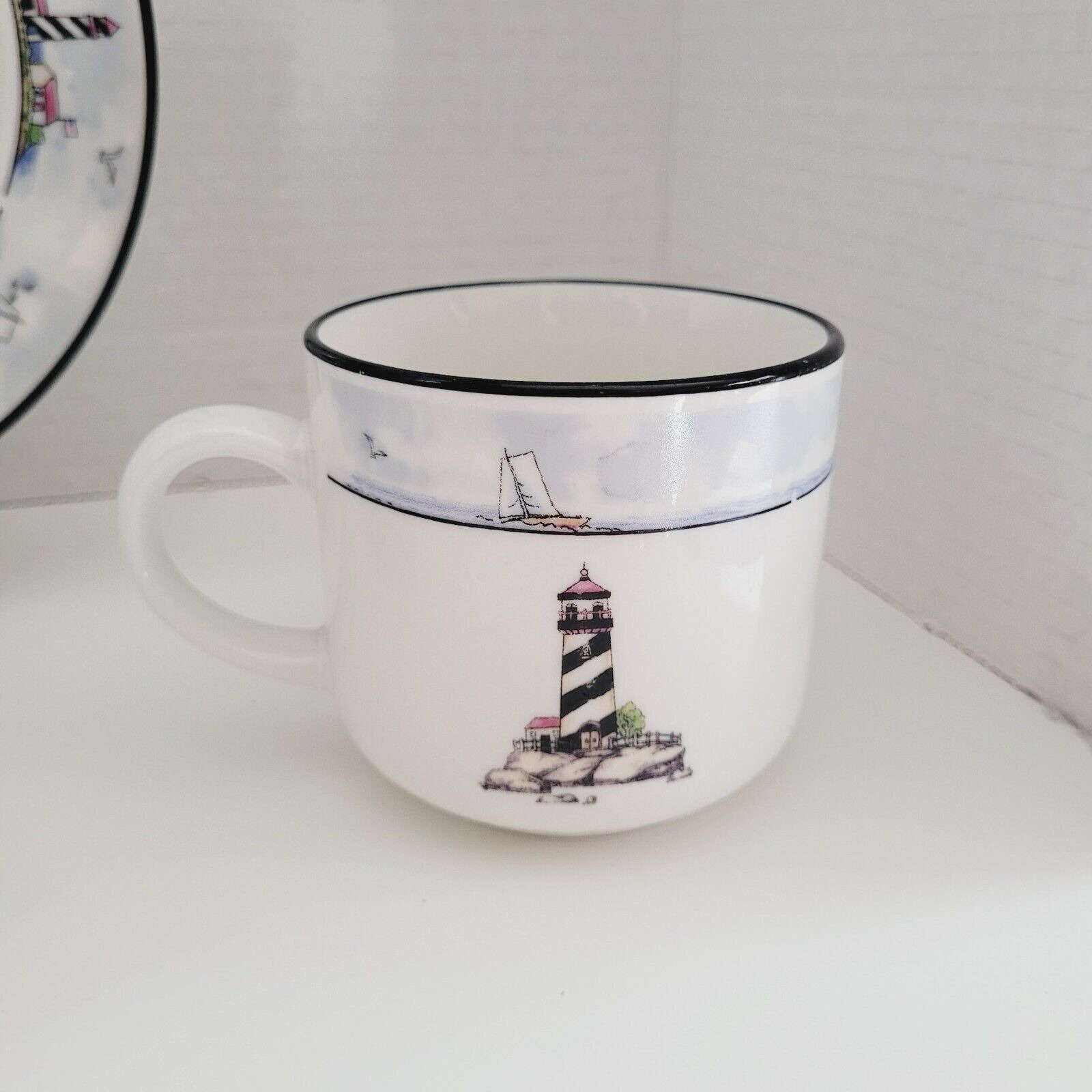 4 Pc Totally Today Coastal Lighthouse Dinnerware Set Dinner Salad Plate ...