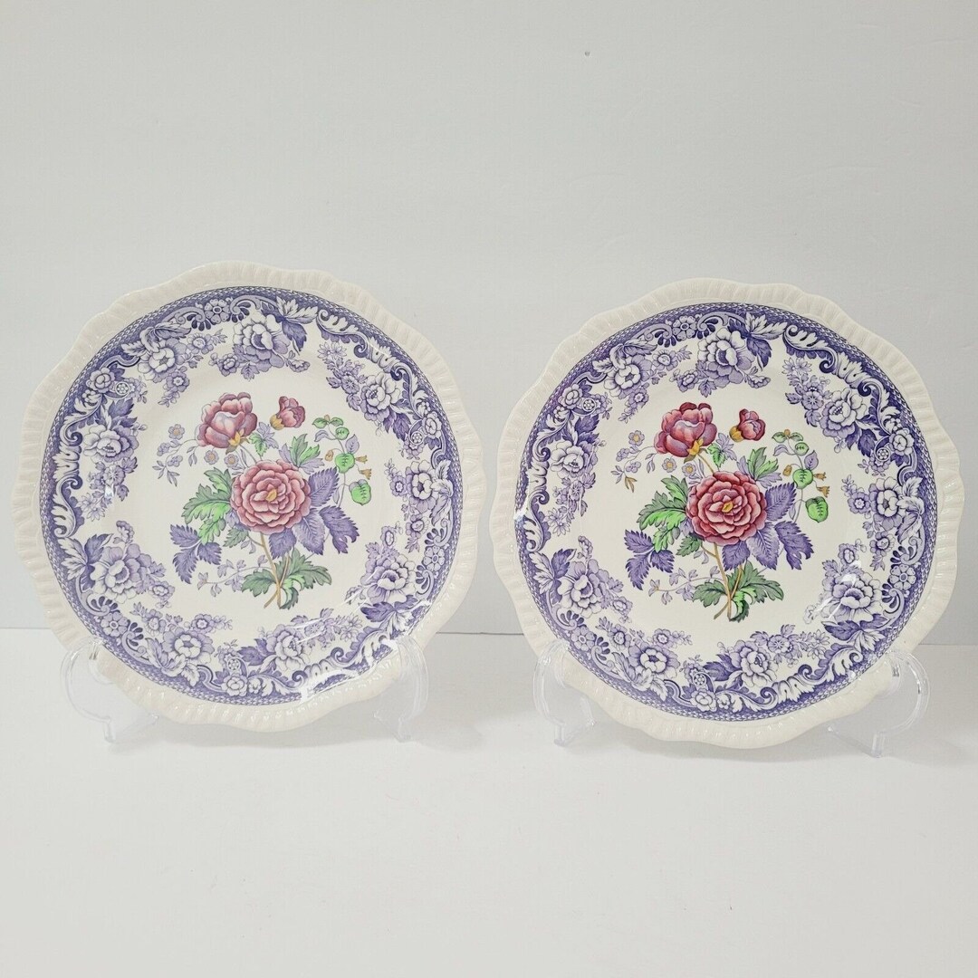 Vintage 2 Copeland Mayflower Spode China DINNER PLATES Purple 2/8772 ...