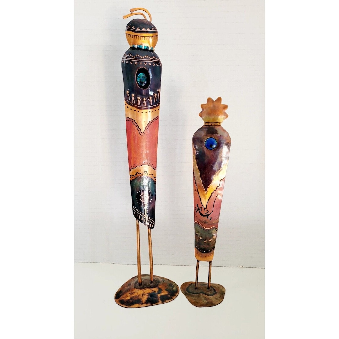 2 RARE FIND Susan Langley Banta Tribal Copper Sculpture Native American ...