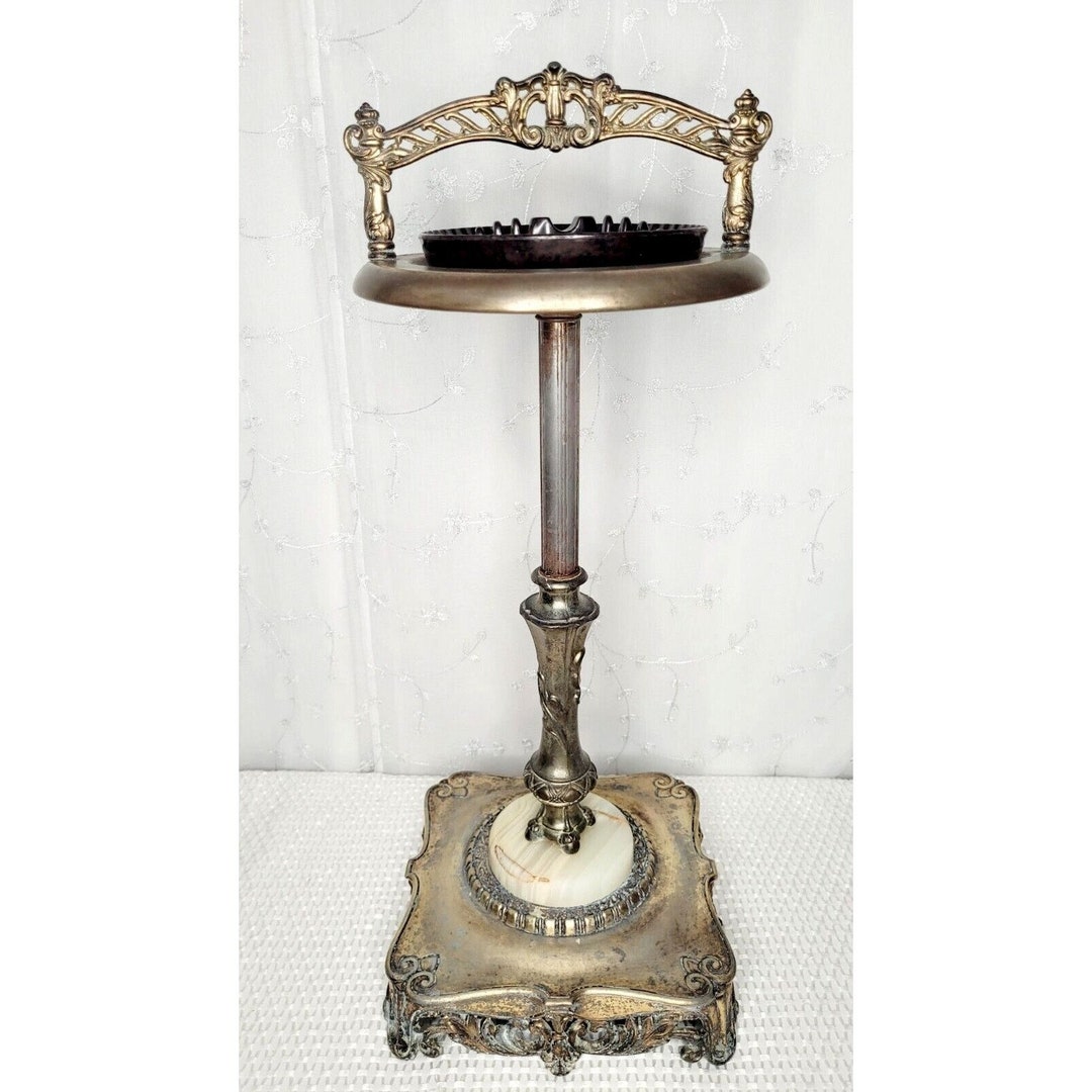 Vintage Art Deco Marble Brass Floor Stand Ashtray Pedestal Smoking ...