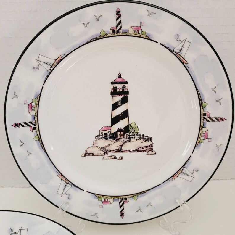 3 Pc Totally Today Coastal Lighthouse Dinnerware Set Bowl Salad/bread ...