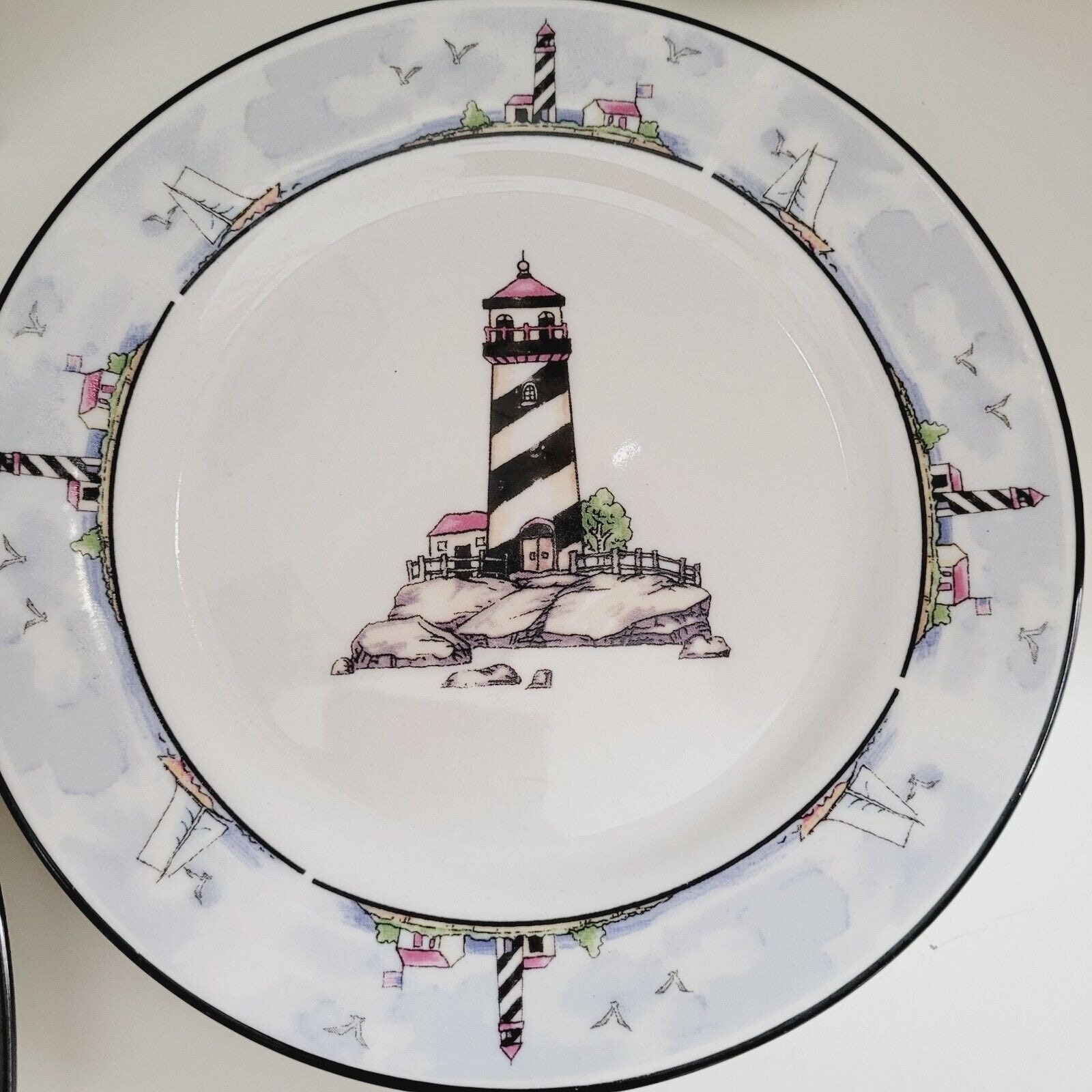 4 Pc Totally Today Coastal Lighthouse Dinnerware Set Dinner Salad Plate ...