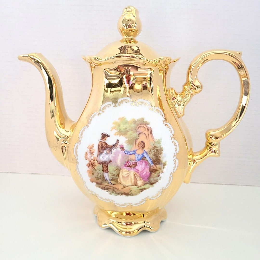 Vintage STW Bavaria Germany Fragonard 24kt Gold Porcelain Tea Pot W ...