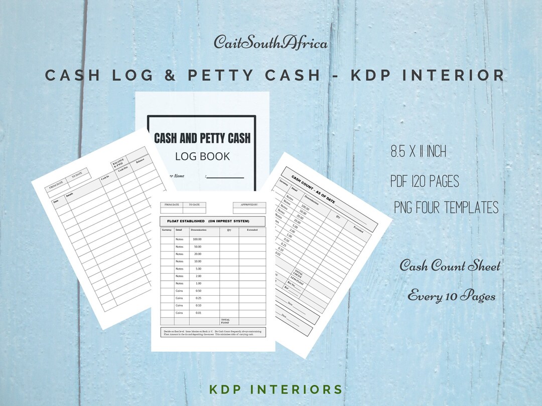 Petty Cash Log Book Including Cash Count Sheets to Print and - Etsy