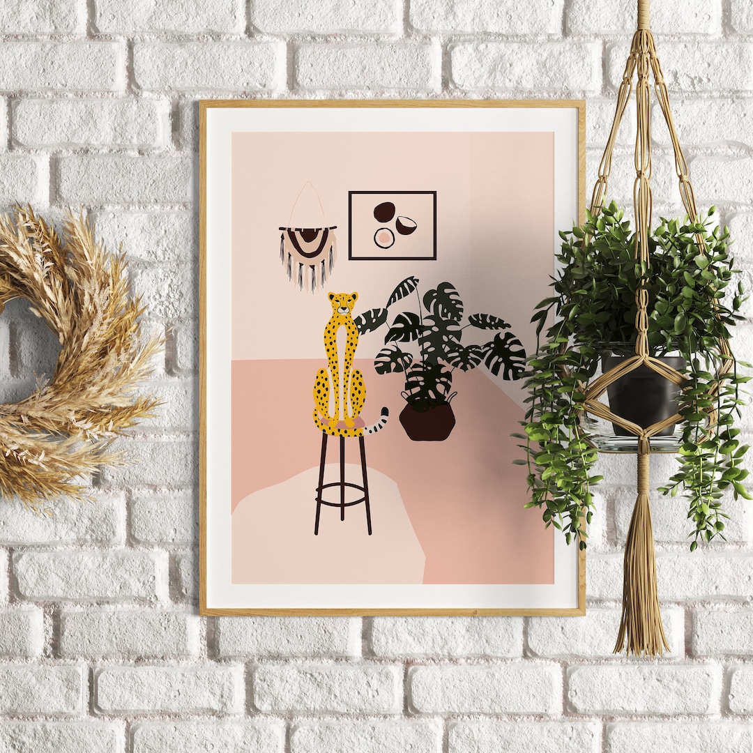 Cheetah,animal Artwork,printable Boho Wall Art,botanical Wall Art ...