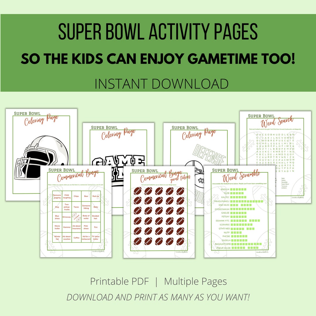 Super Bowl Activity Pages; Games for Kids; Coloring Pages; Word Games ...