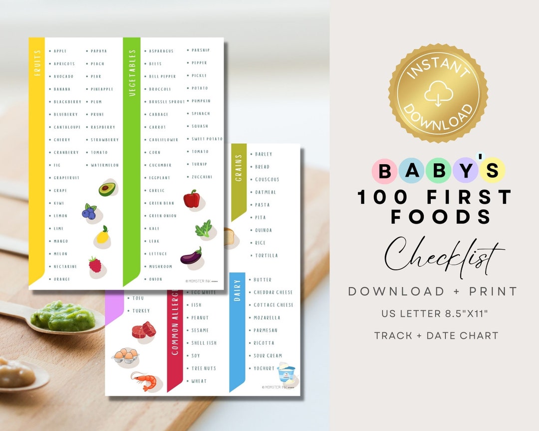 Baby's First 100 Foods Checklist Solids Tracker Baby Food Log Baby Food ...