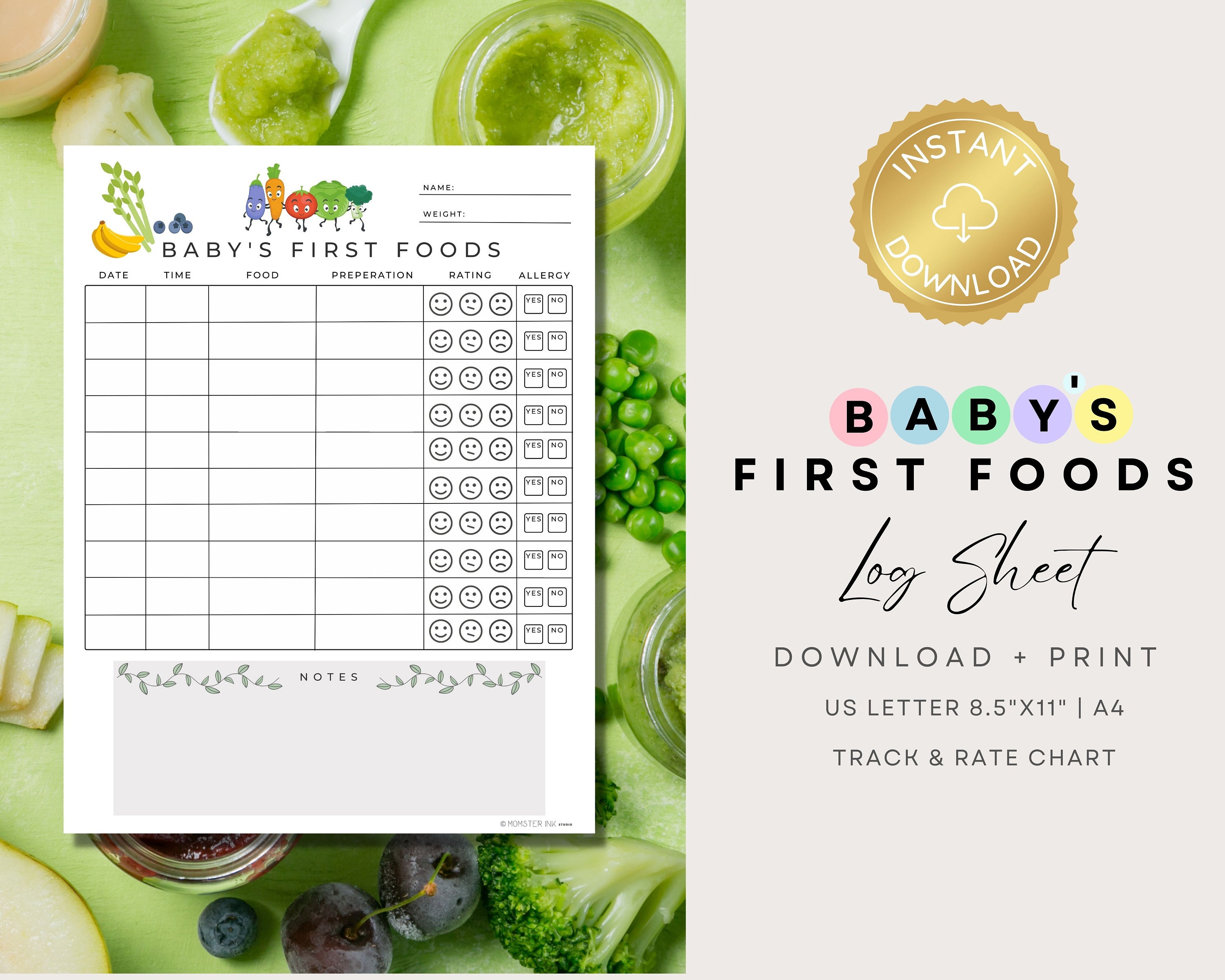 Baby's First Food Log Tracker Printable Baby Food Log Baby Food Diary ...