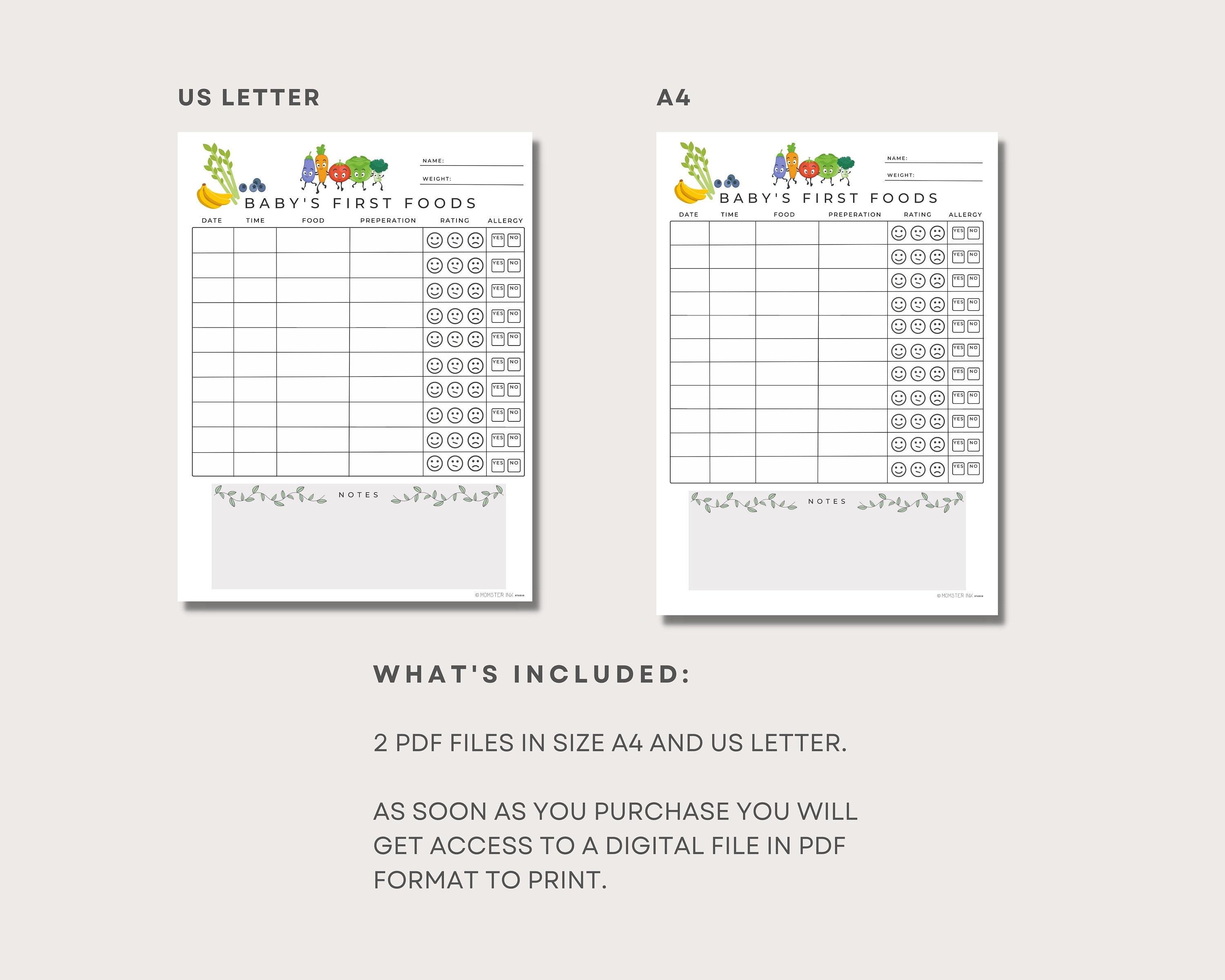 Baby's First Food Log Tracker Printable Baby Food Log Baby Food Diary ...