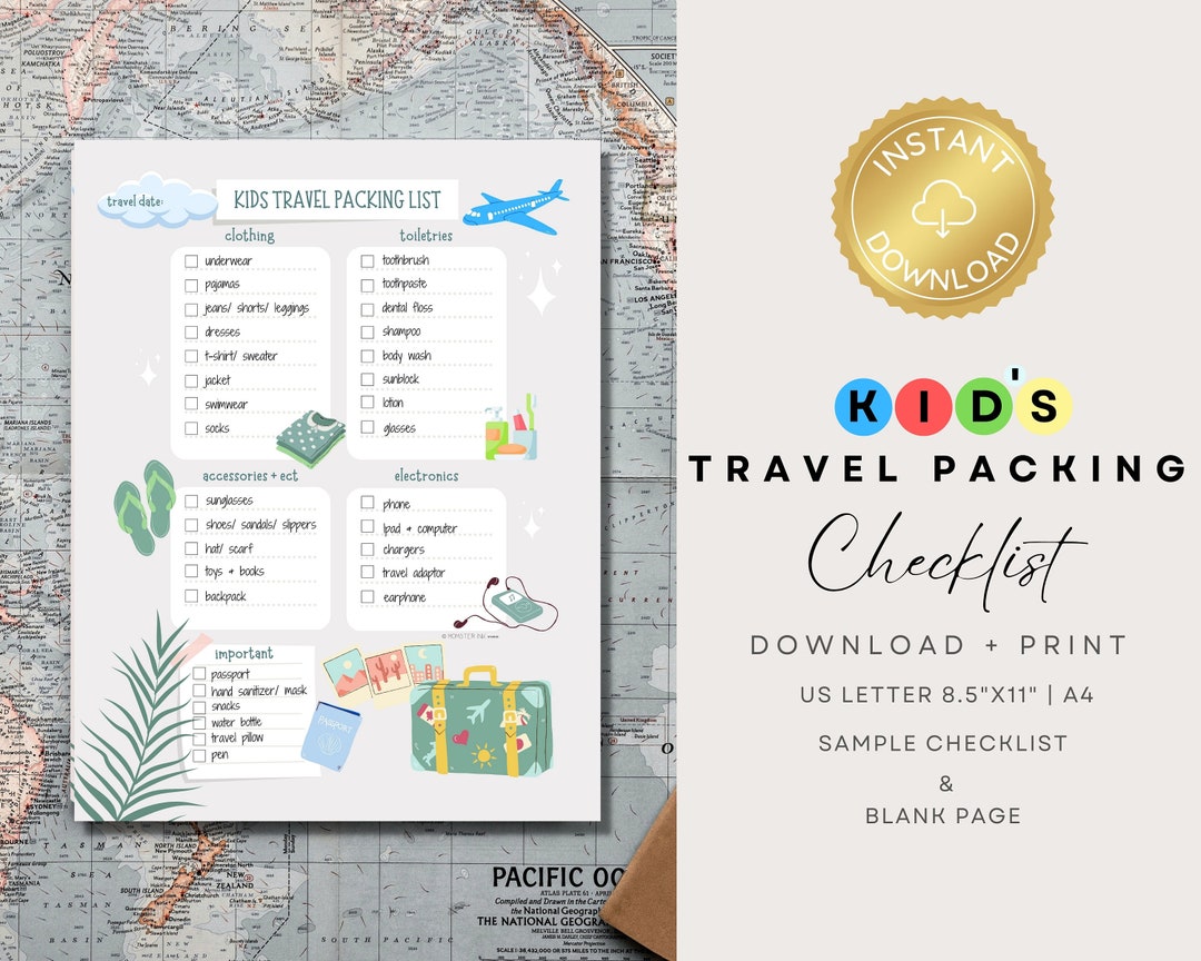 Kids Travel Packing Checklist Travel Planner Printable Travel Organizer ...