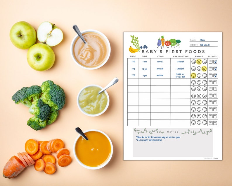 Baby's First Food Log Tracker Printable Baby Food Log - Etsy
