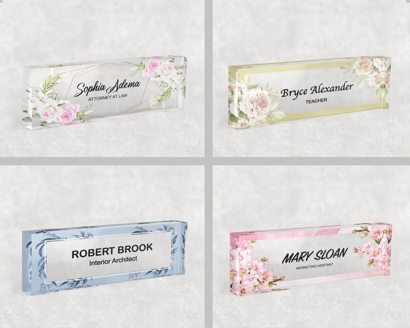 Desk Name Plate, Marble Design Name Plate for Desk, Personalized ...
