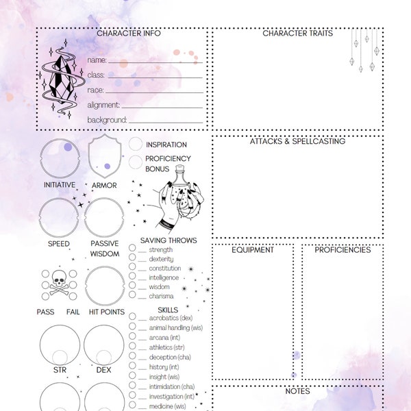 Dnd Character Sheet Pdf Wizard - Etsy