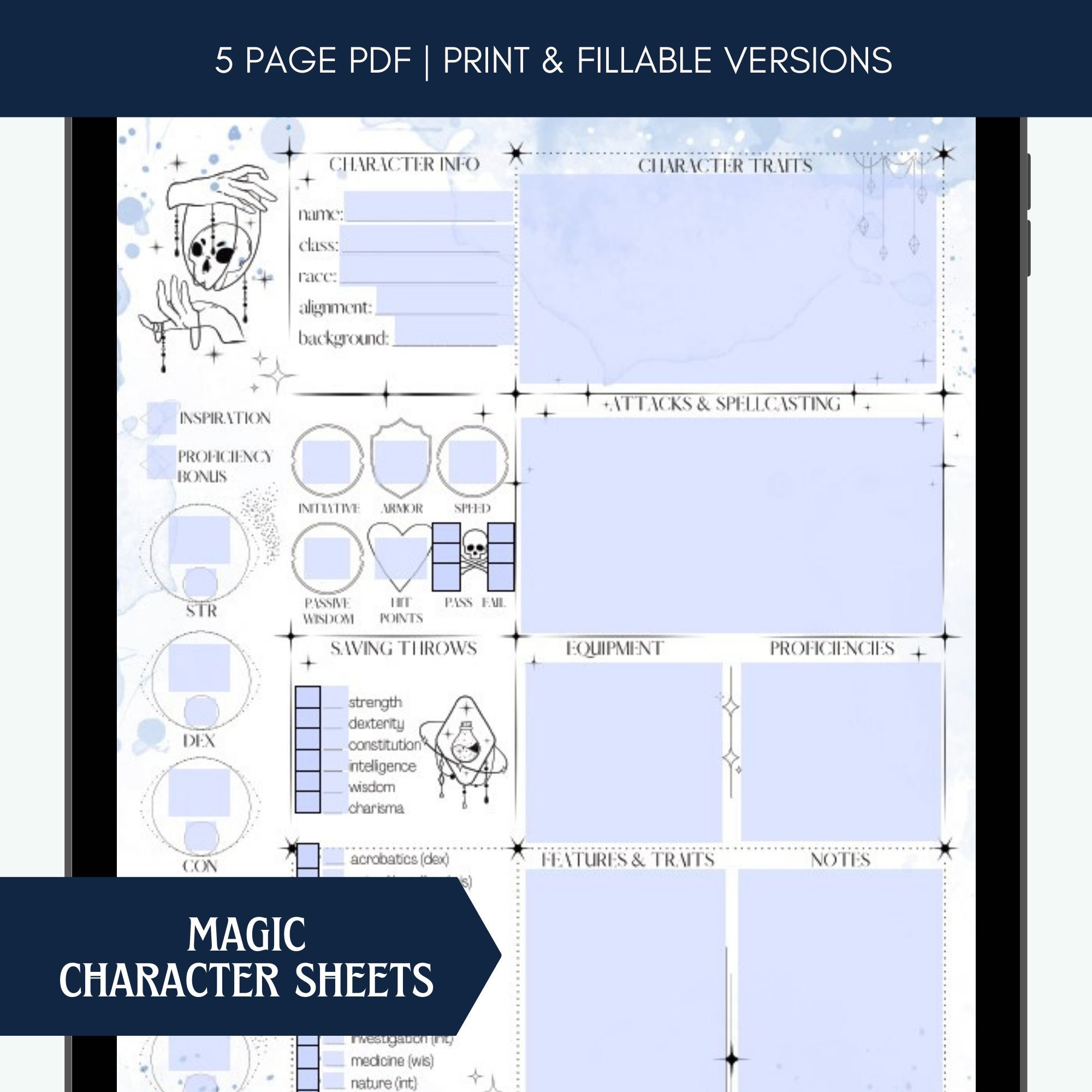 Dnd 5e Character Sheet: Magic, Fillable Wizard Dungeons and Dragons ...