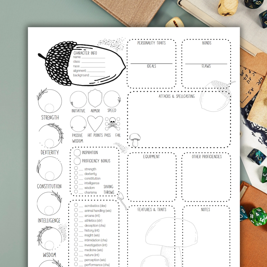 Dnd 5e Character Sheet: Nature, Fillable Dungeons & Dragons Druid ...