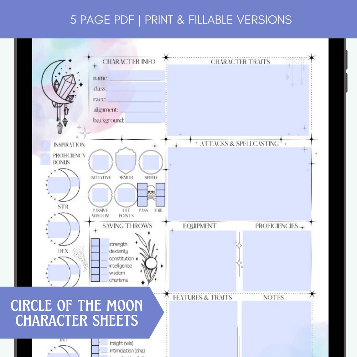 Dnd 5e Character Sheet: Circle of the Moon Druid, Fillable PDF Dungeons ...
