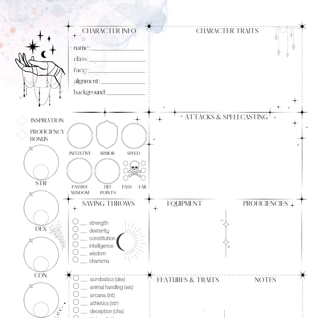 Dnd 5e Character Sheet: Circle of Stars Druid Fillable PDF - Etsy