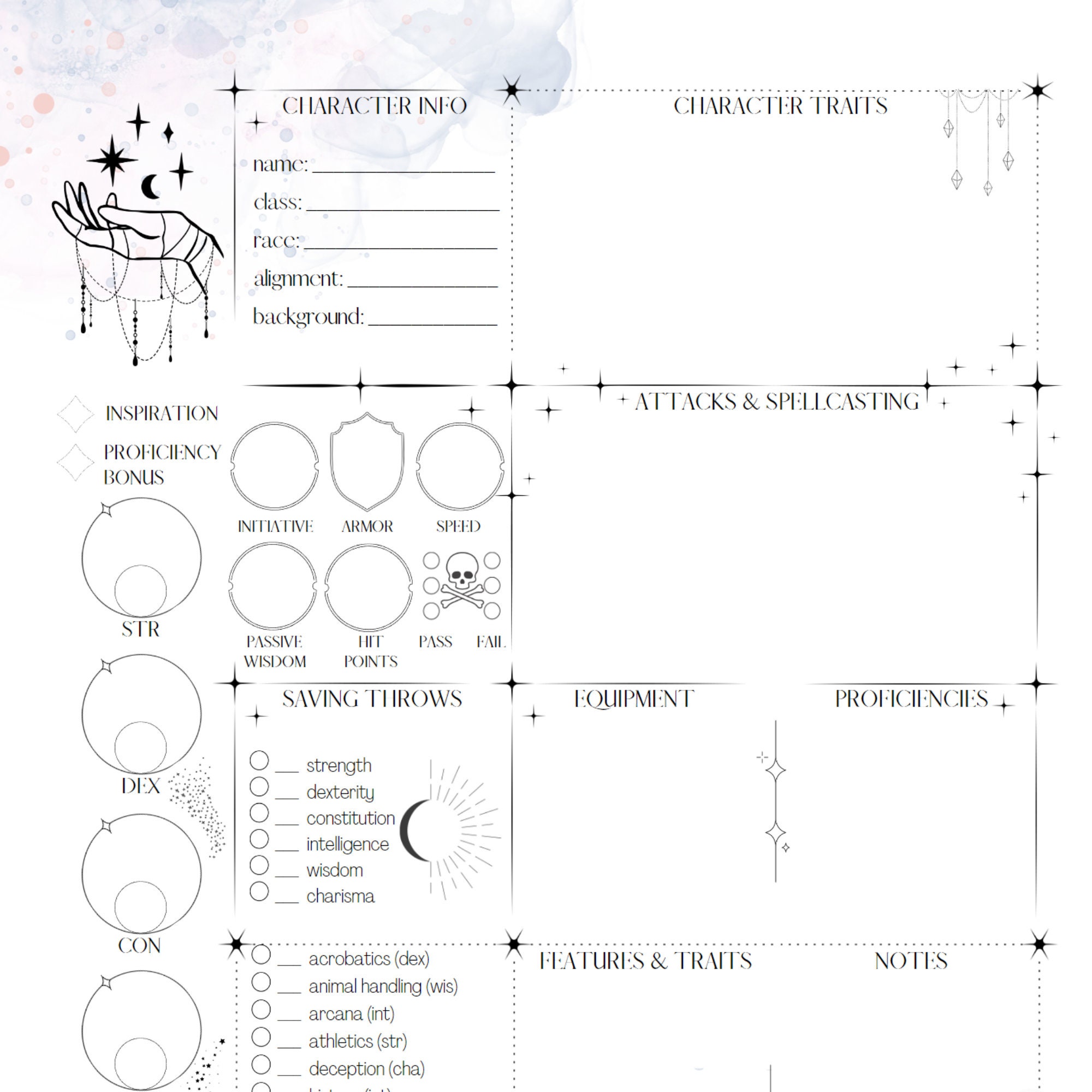 Dnd 5e Character Sheet: Circle of Stars Druid, Celestial Fillable PDF ...