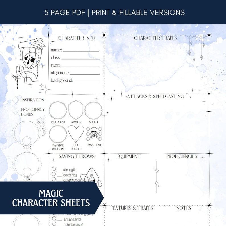 Dnd 5e Character Sheet: Magic, Fillable Wizard Dungeons and Dragons ...