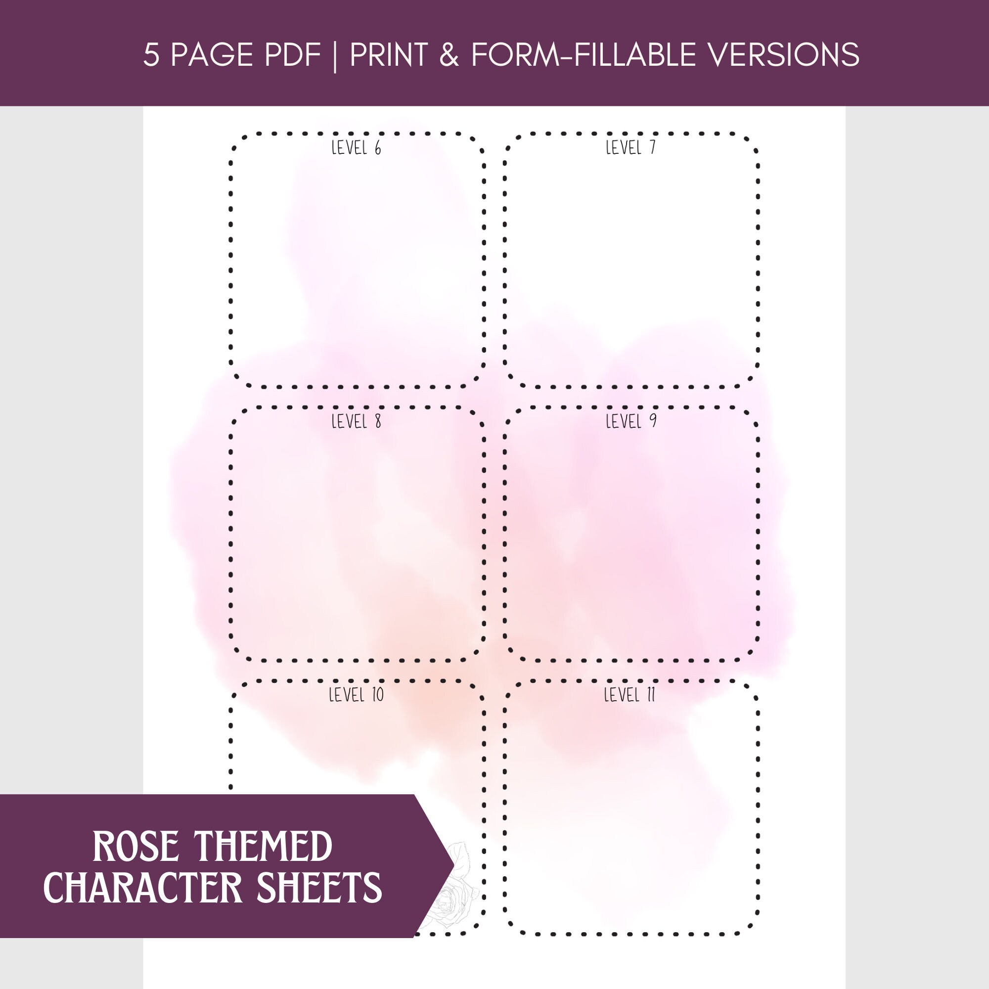 Dnd Character Sheet: Flower Rose, Pink Fillable Floral Druid Dungeons ...