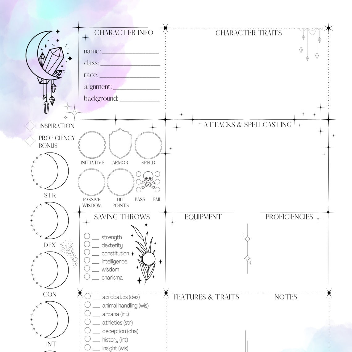 Dnd 5e Character Sheet: Circle of the Moon Druid, Fillable PDF Dungeons ...