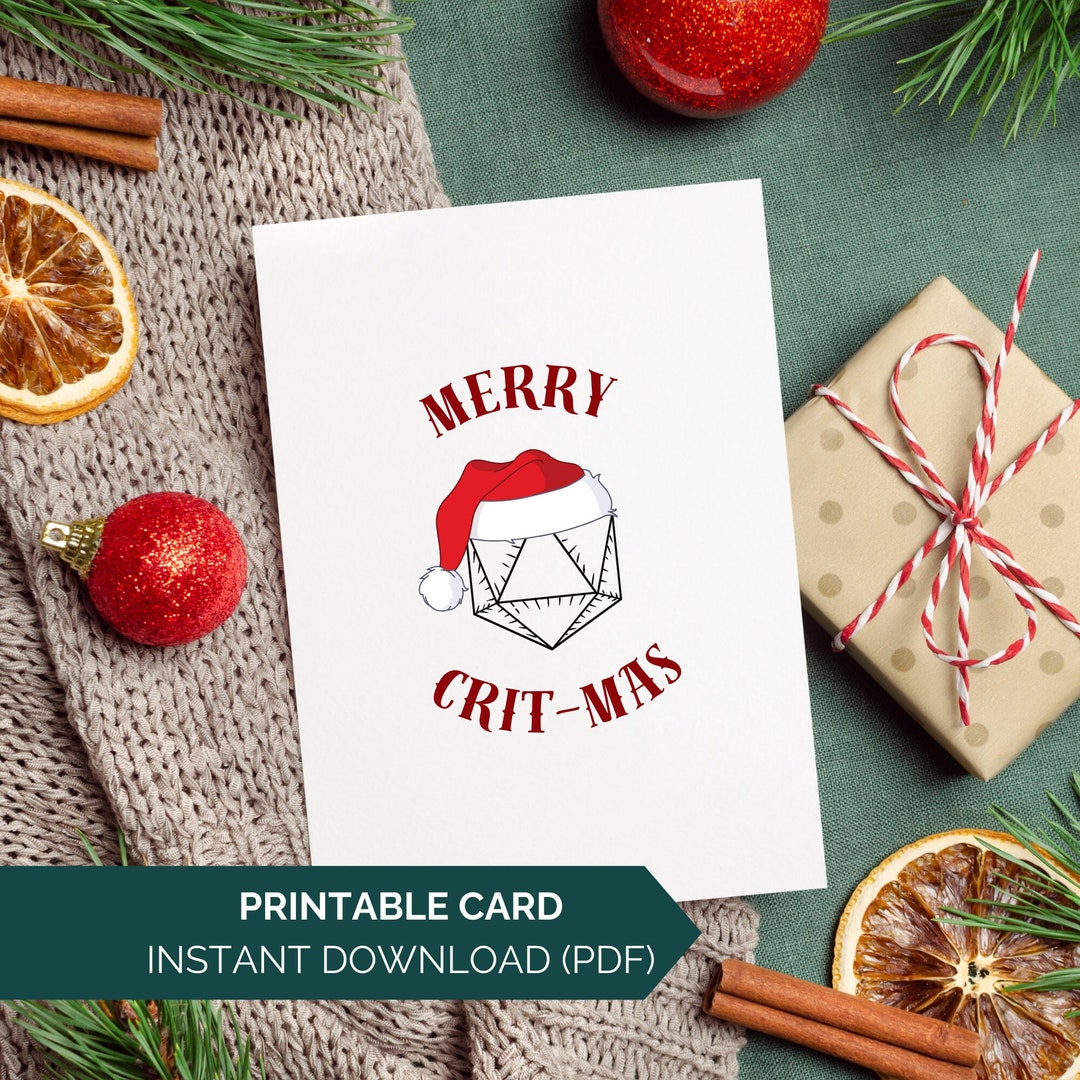 Dungeons & Dragons Christmas Card, Merry Critmas Card, Nerdy Dnd D20 ...