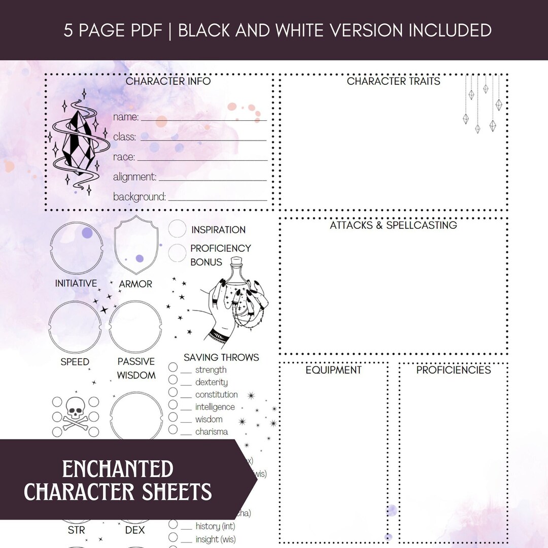 Dnd 5e Character Sheet: Enchanted Printable Dungeons & - Etsy Australia