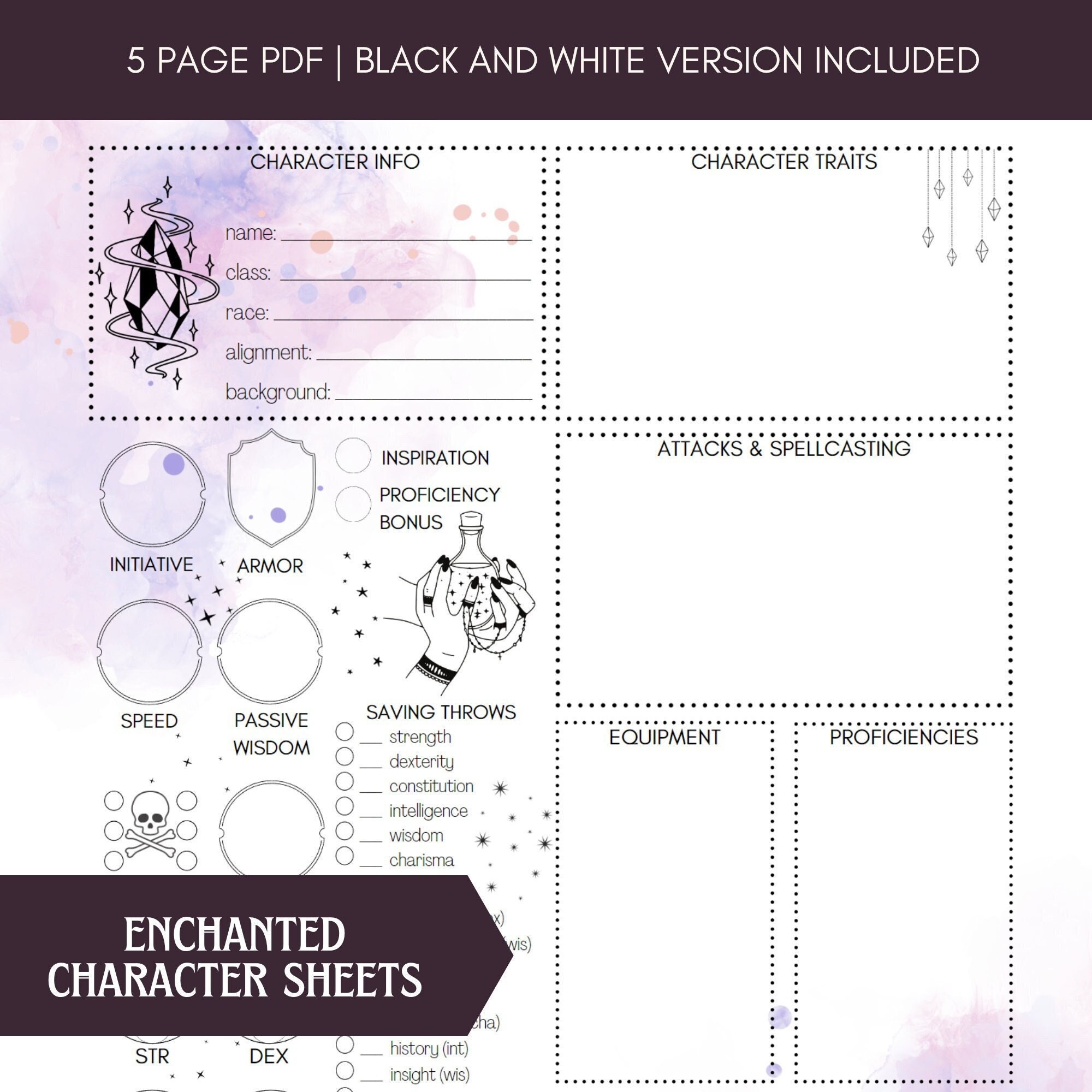 Dnd 5e Character Sheet: Enchanted, Printable Druid Dungeons & Dragons Character Sheets, Magic ...