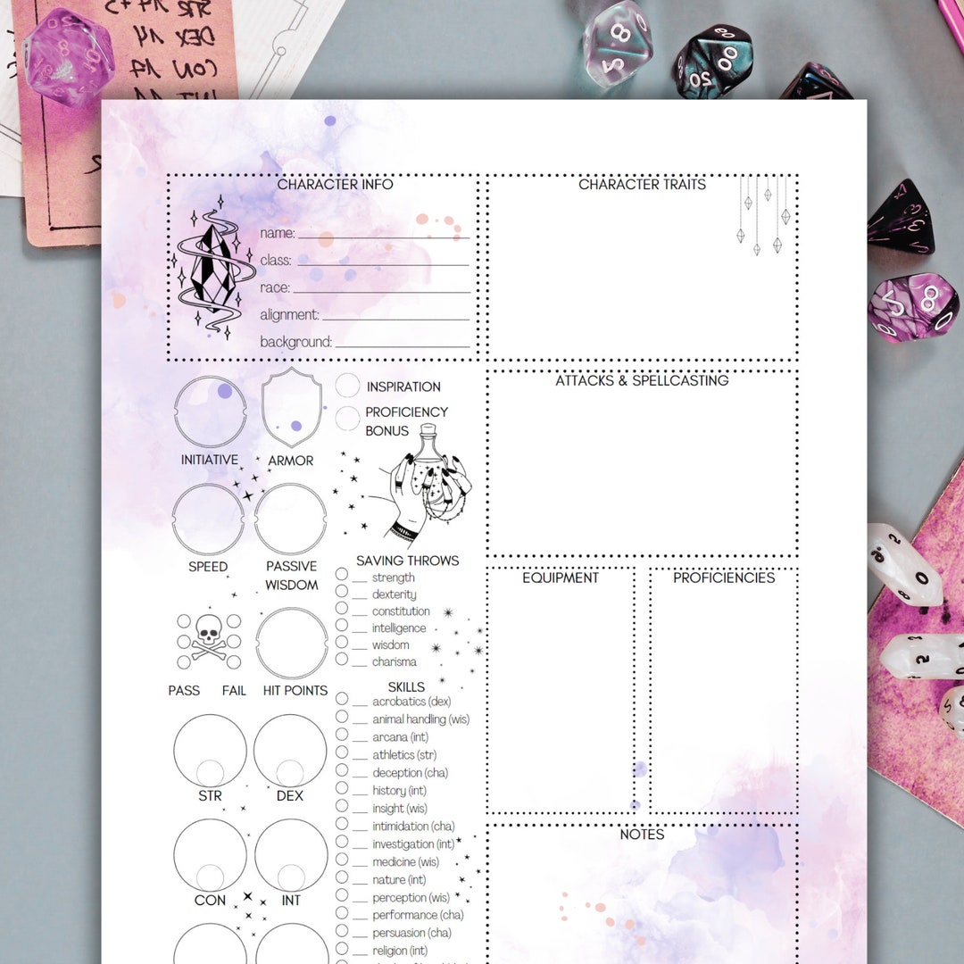 Dnd 5e Character Sheet: Enchanted, Printable Druid Dungeons & Dragons ...