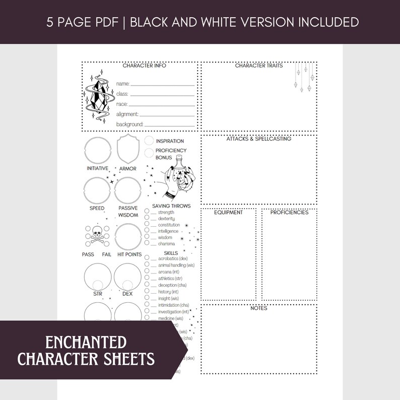 Dnd 5e Character Sheet: Enchanted, Printable Druid Dungeons & Dragons ...