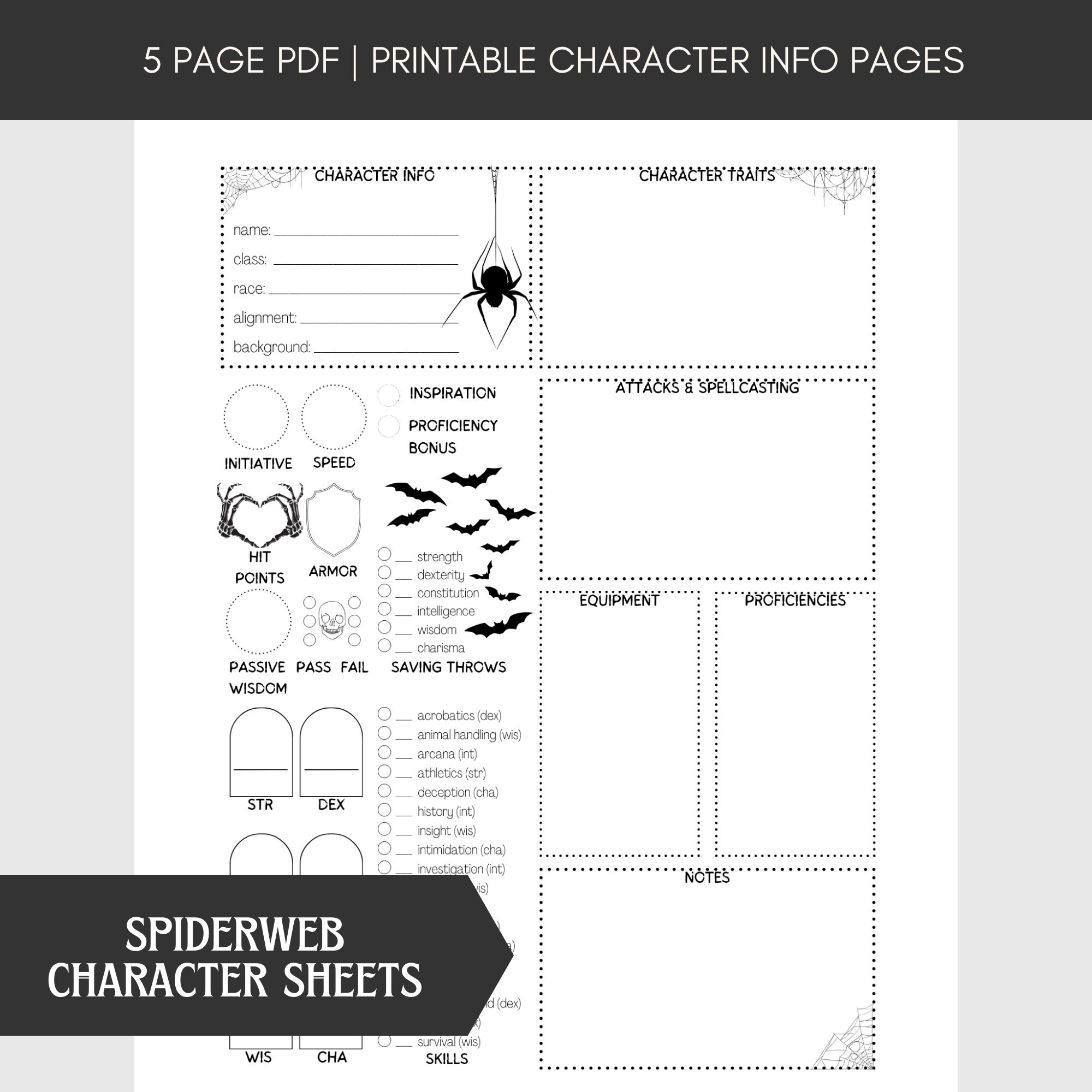Dnd 5e Character Sheet: Spiderweb, Printable Halloween Dungeons ...