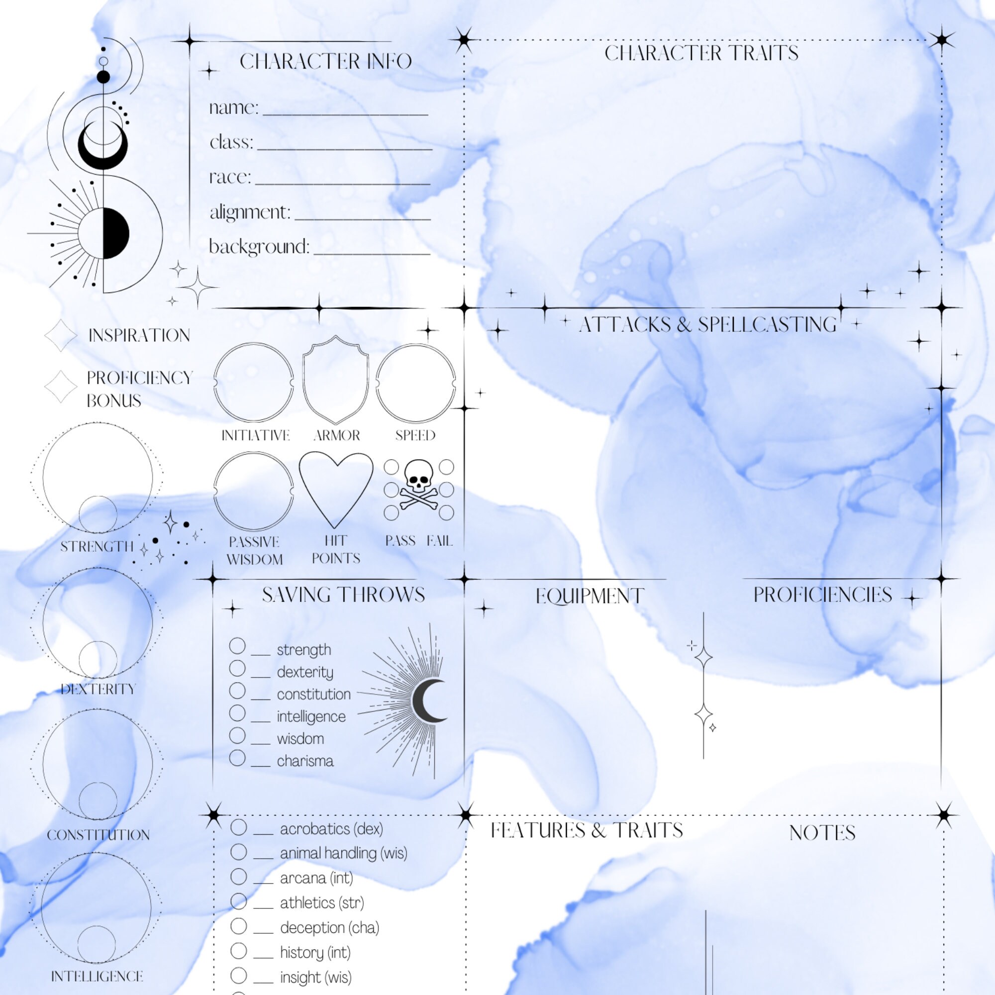 Dnd Character Sheet: Celestial Fillable D&D Circle of Moon - Etsy