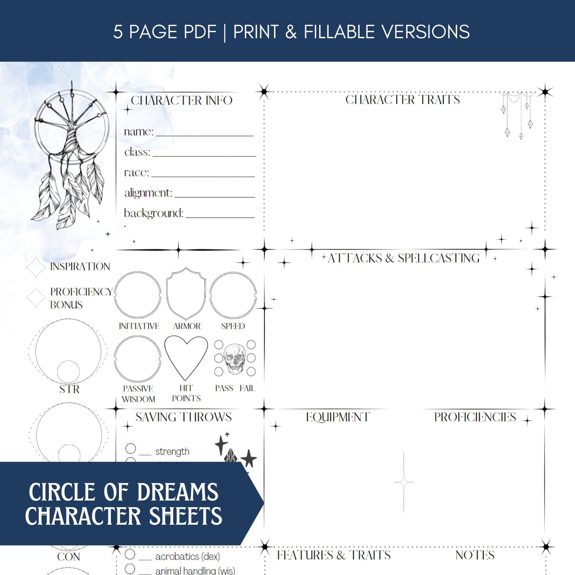 Dnd Character Sheet: Circle of Dreams Druid, Form Fillable Dungeons and ...