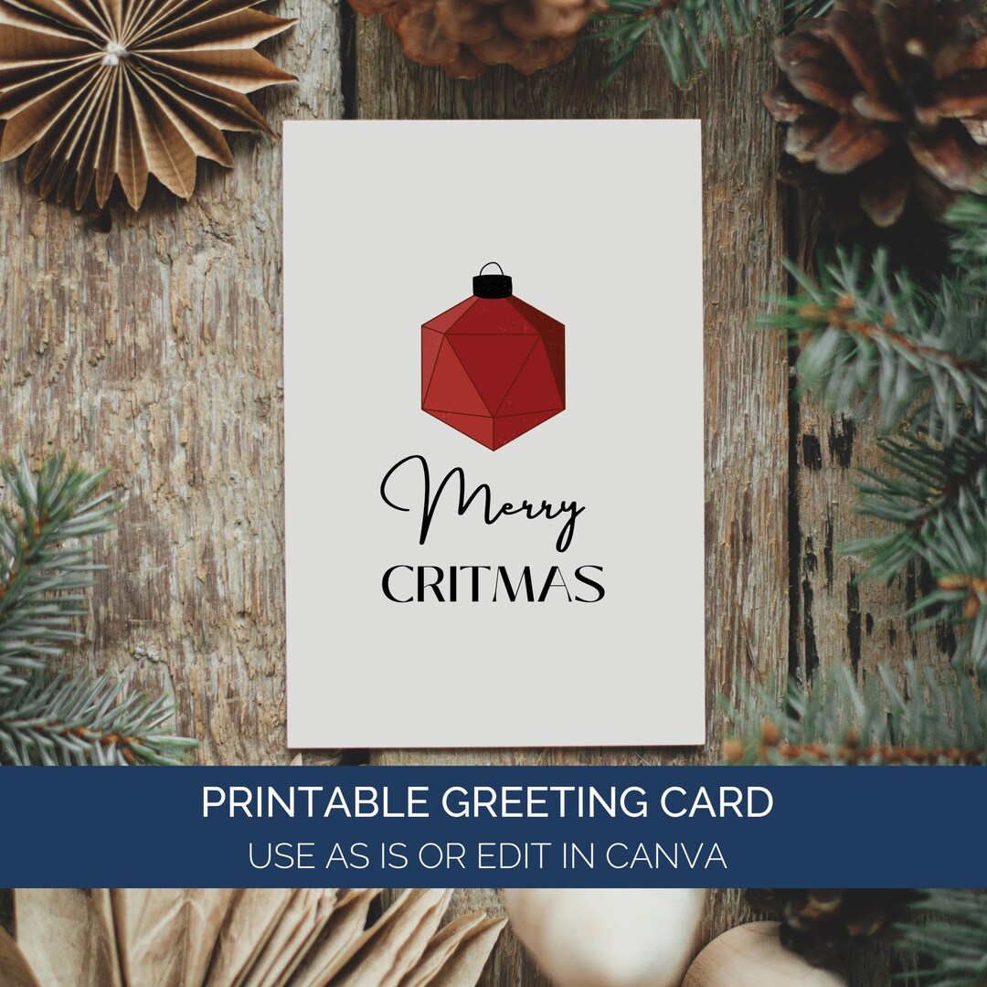 Dungeons & Dragons Christmas Card Canva Template, Dnd D20 Ornament ...