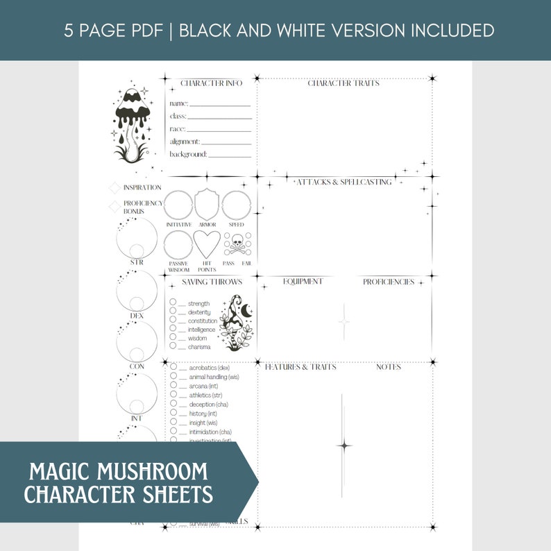 Dnd 5e Character Sheet Mushroom, Circle of Spores Druid Dungeons & Dragons Character Sheet, Dnd ...