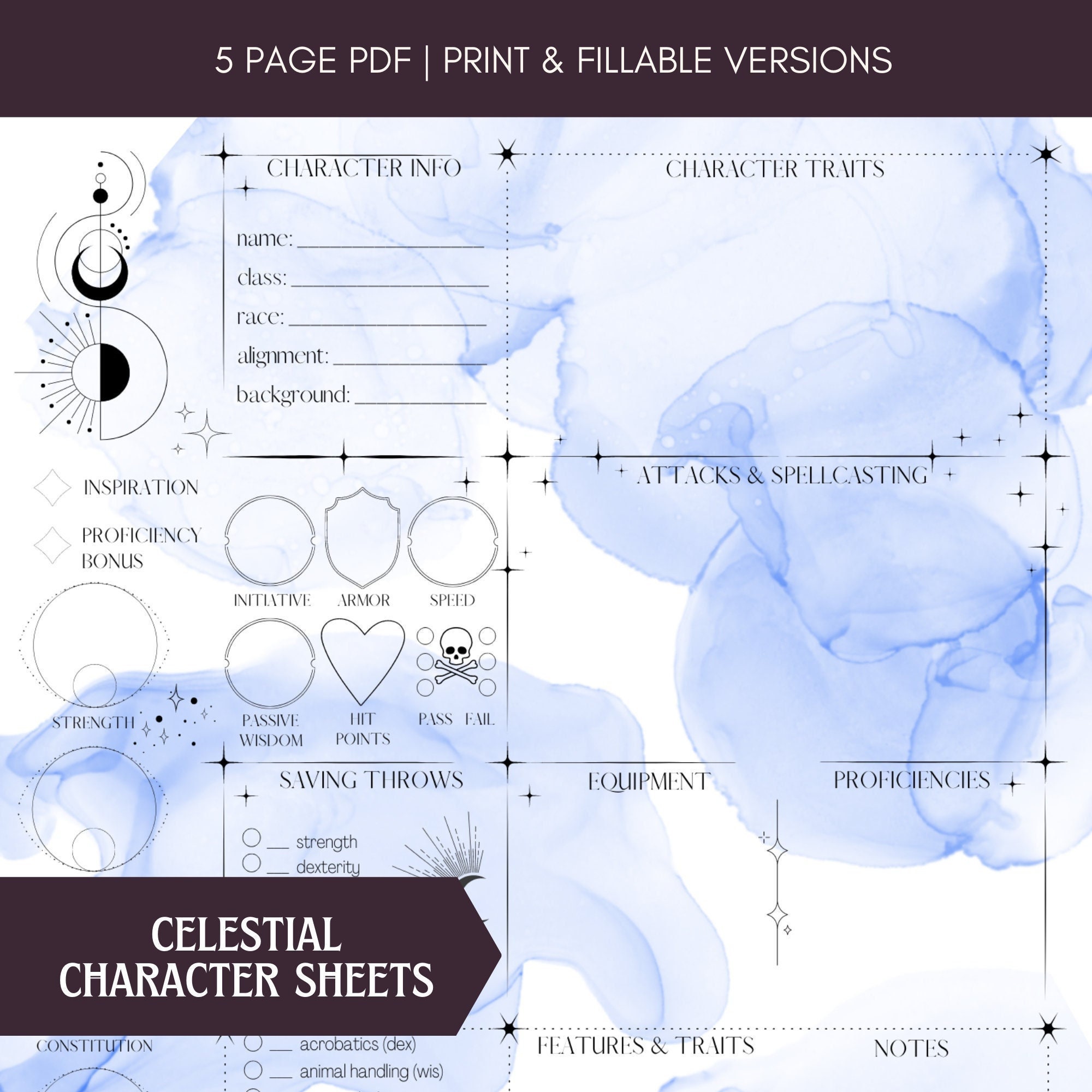 Dnd Character Sheet: Celestial, Fillable D&D Circle of Moon, Circle of ...
