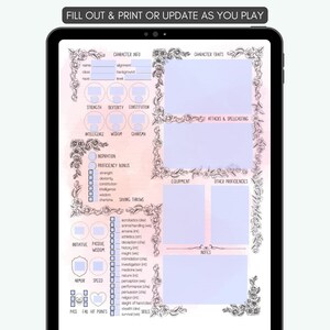 Dnd Character Sheet: Flower Rose, Pink Fillable Floral Druid Dungeons ...