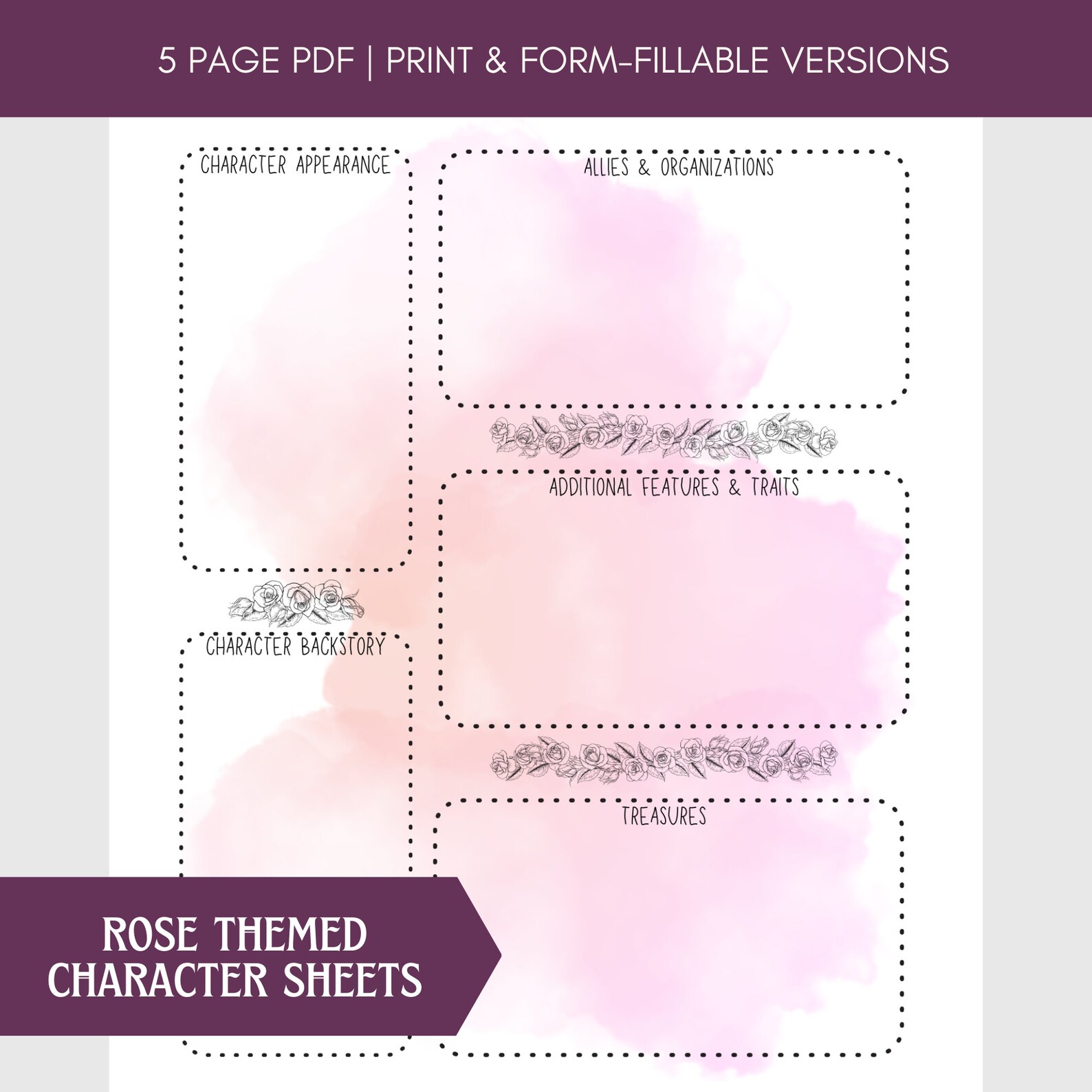 Dnd Character Sheet: Flower Rose, Pink Fillable Floral Druid Dungeons ...