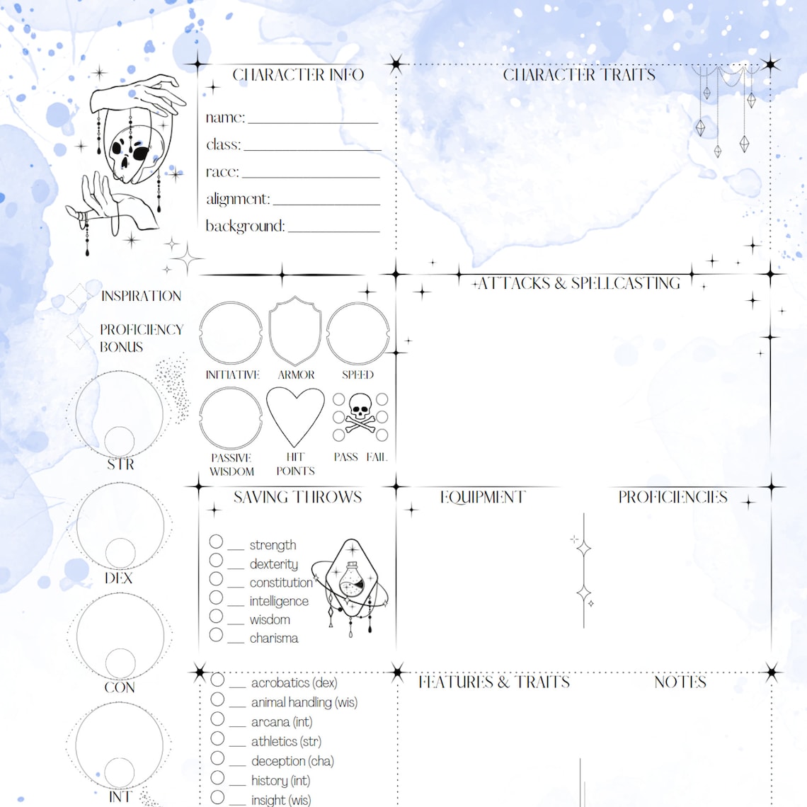 Dnd 5e Character Sheet: Magic Fillable Dungeons and Dragons - Etsy