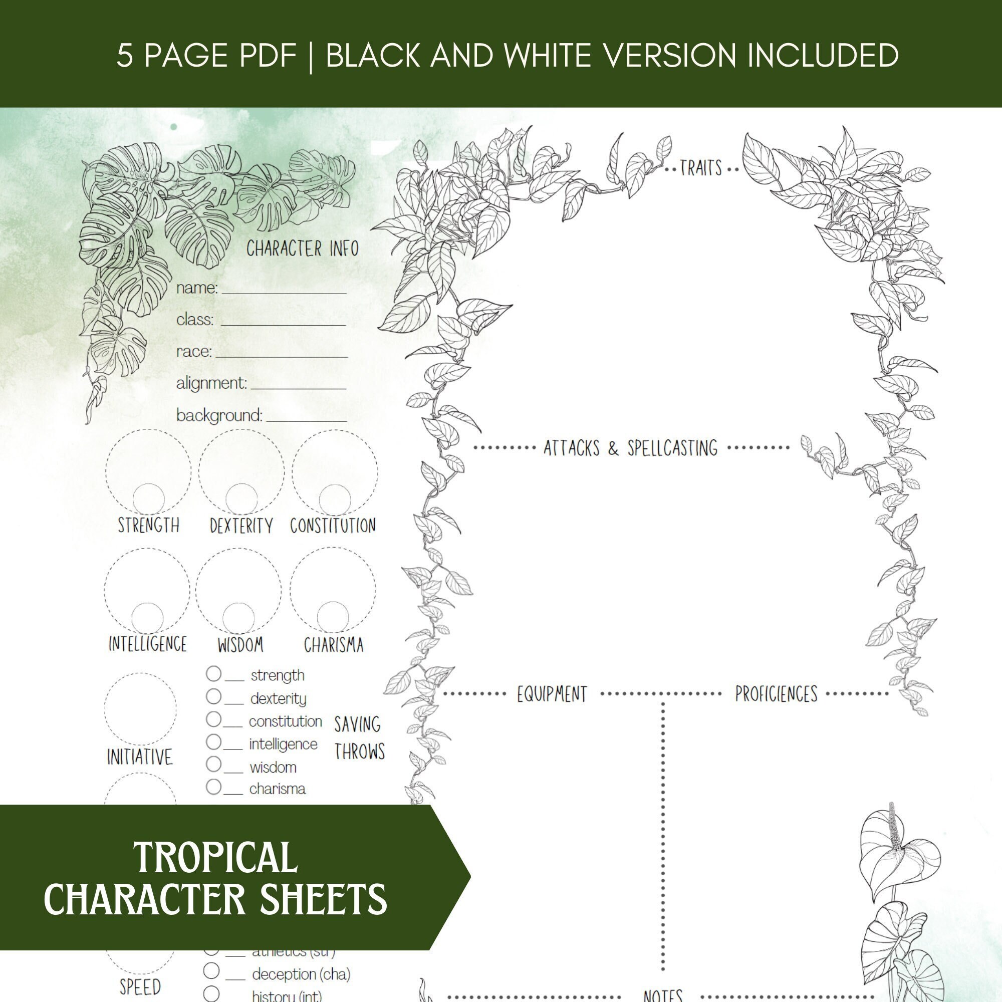 Dnd Character Sheets 5e: Tropical Plants, Printable Druid Dungeons ...