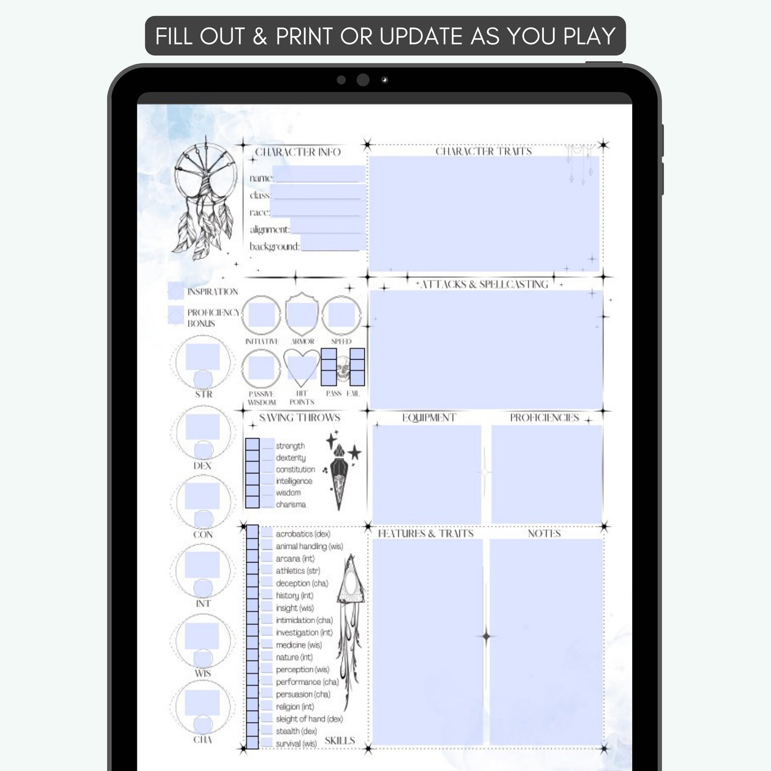 Dnd Character Sheet: Circle of Dreams Druid, Form Fillable Dungeons and ...