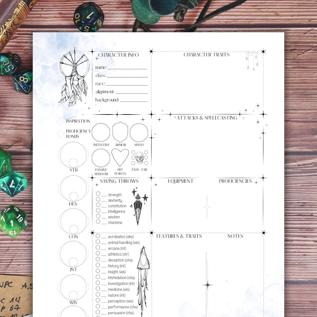 Dnd Character Sheet: Circle of Dreams Druid, Form Fillable Dungeons and ...