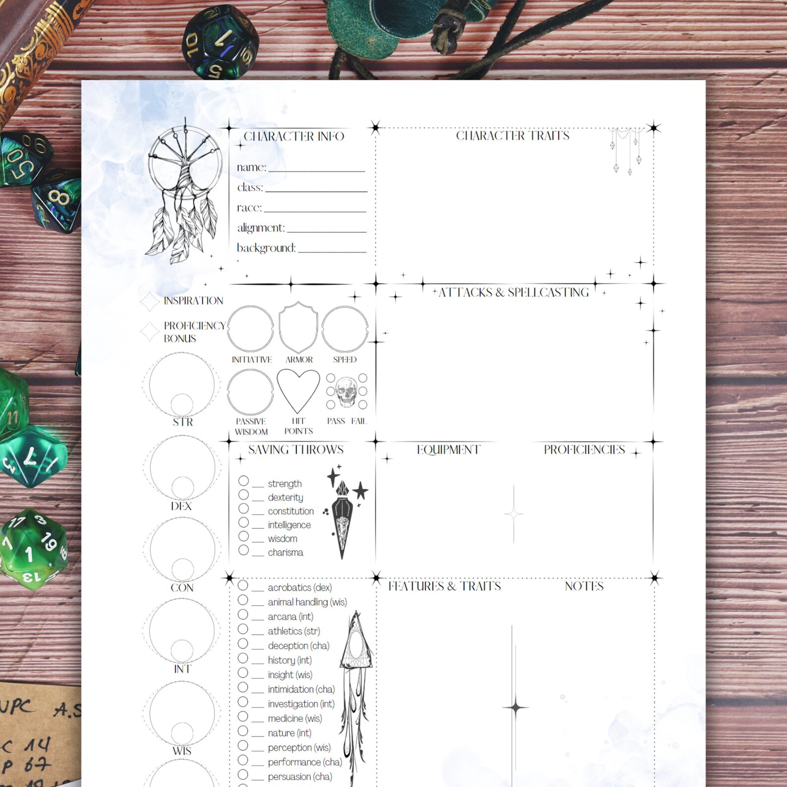 Dnd Character Sheet: Circle of Dreams Druid, Form Fillable Dungeons and ...