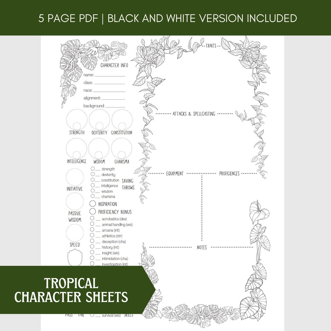 Dnd Character Sheets 5e: Tropical Plants, Printable Druid Dungeons ...