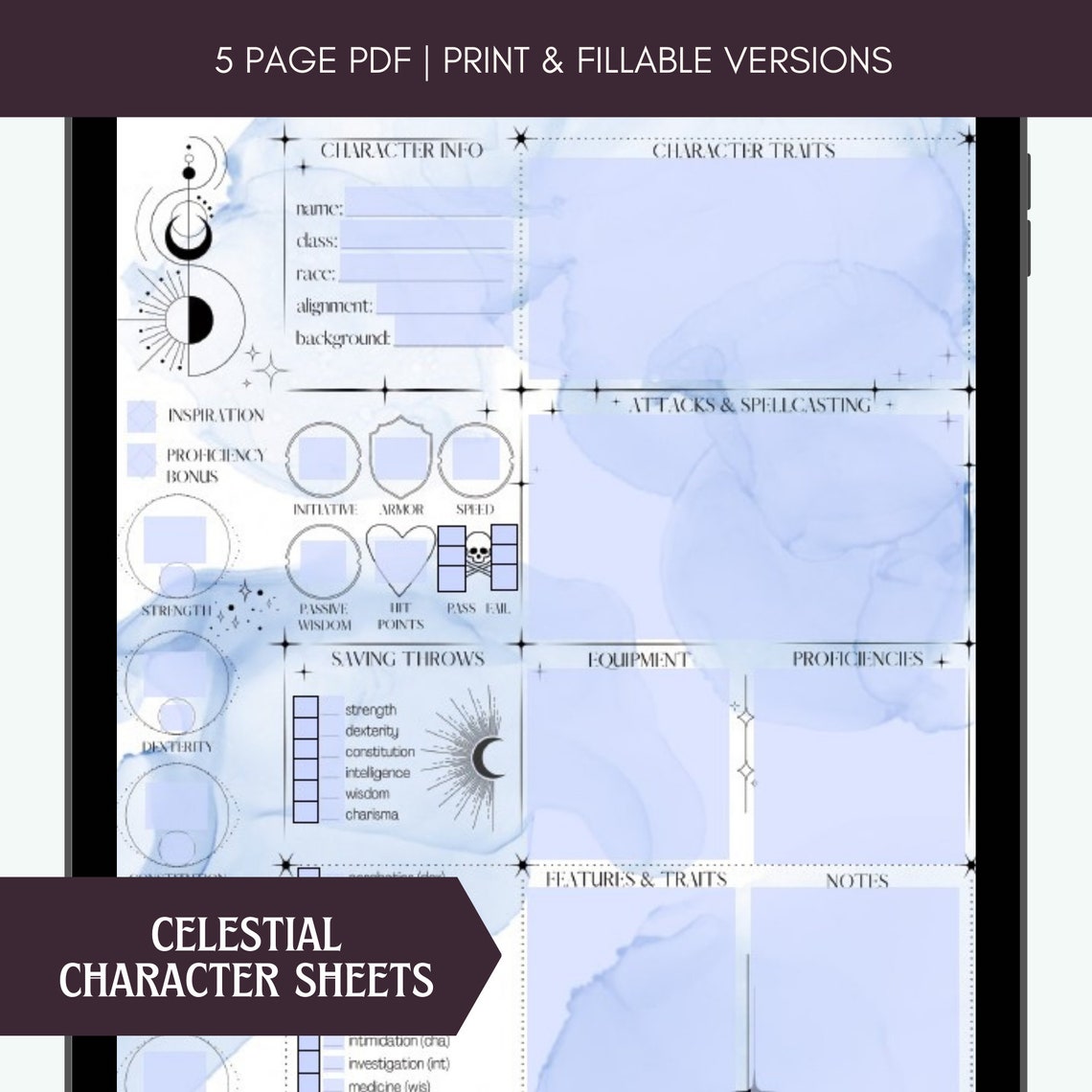 Dnd Character Sheet: Celestial, Fillable D&D Circle of Moon, Circle of ...