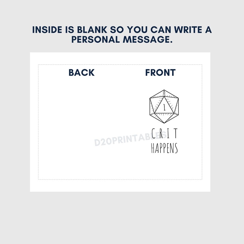 Dungeons and Dragons Sympathy Card, Crit Happens D&D Card, Nerdy Get ...