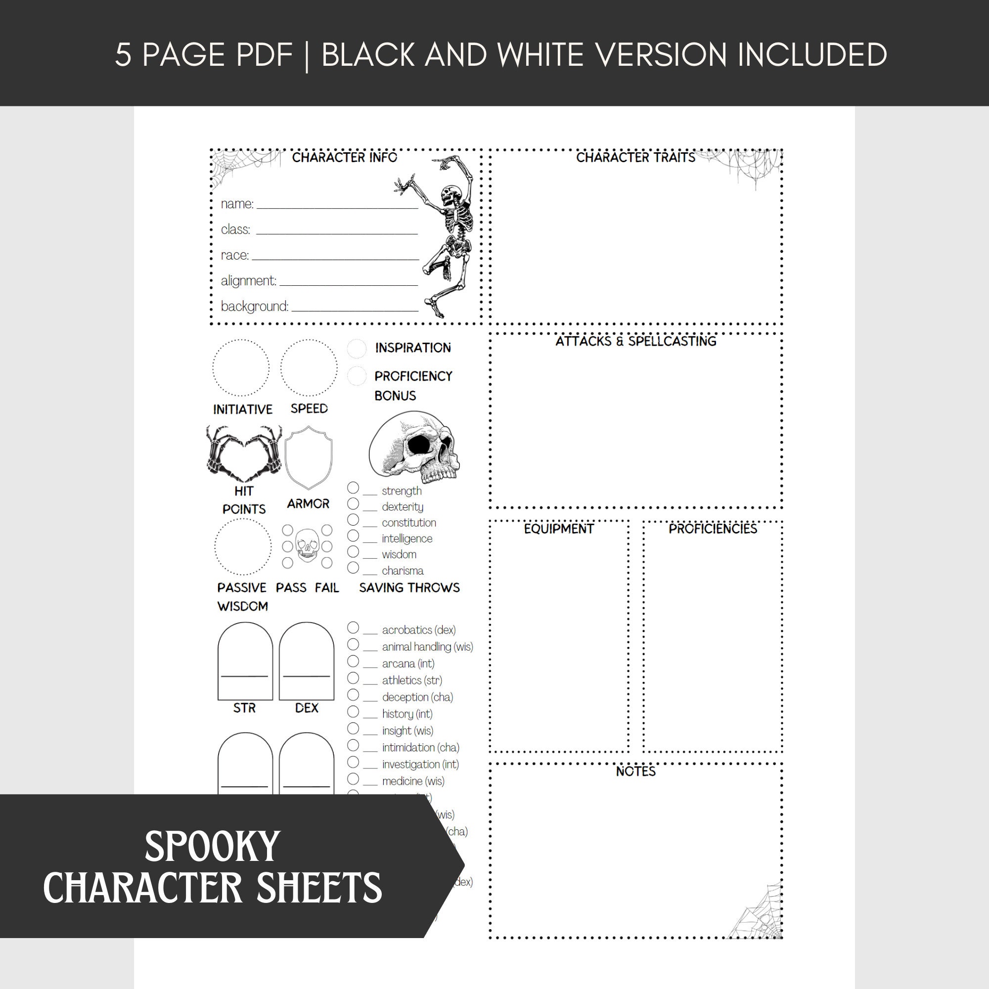 Dnd 5e Character Sheet: Spooky Printable Halloween Dungeons & - Etsy Israel