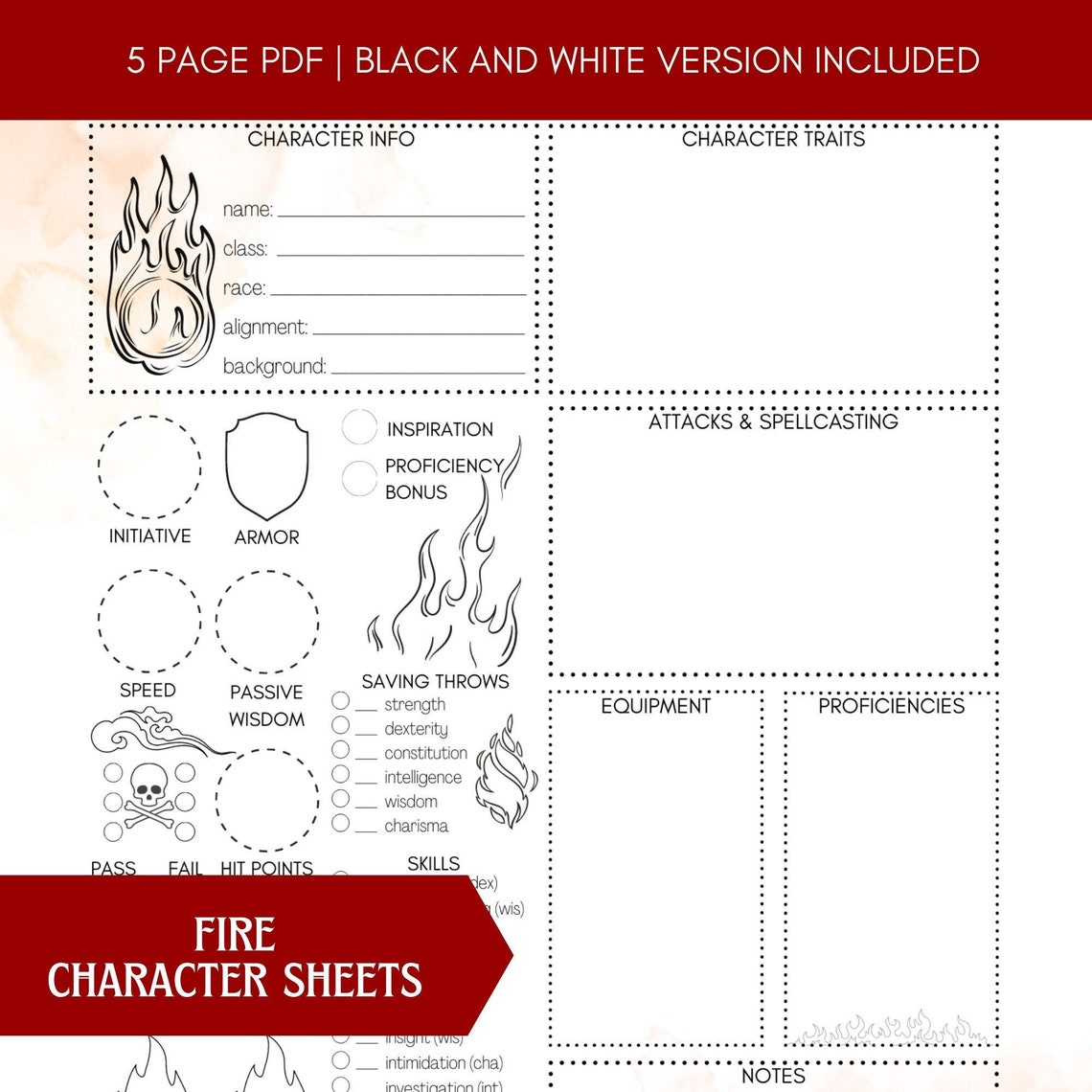 Dnd 5e Character Sheets: Fire Magic, Printable Dungeons & Dragons ...
